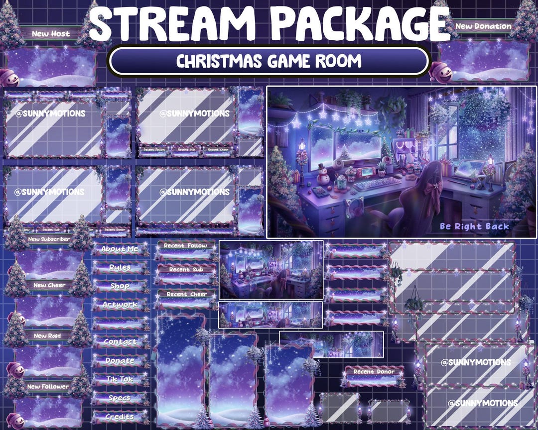 ANIMATED Twitch Overlay Stream Package: Aesthetic Cozy Purple Christmas ...