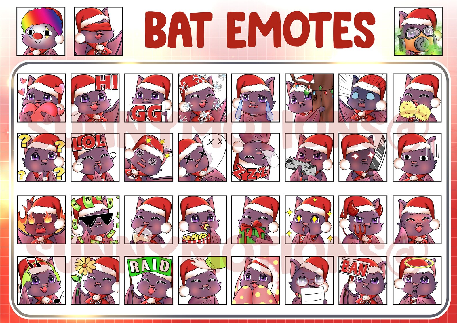35x Cute Christmas Bat Twitch Discord Emotes / Kawai Mammal Animal ...