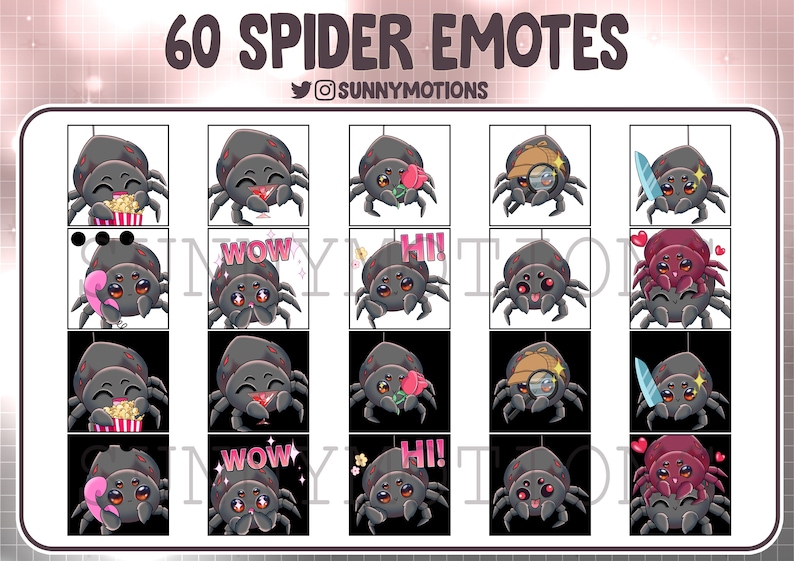 60 Cute Spider Twitch Emotes Bundle, Discord, Streamer, Kawai Halloween ...