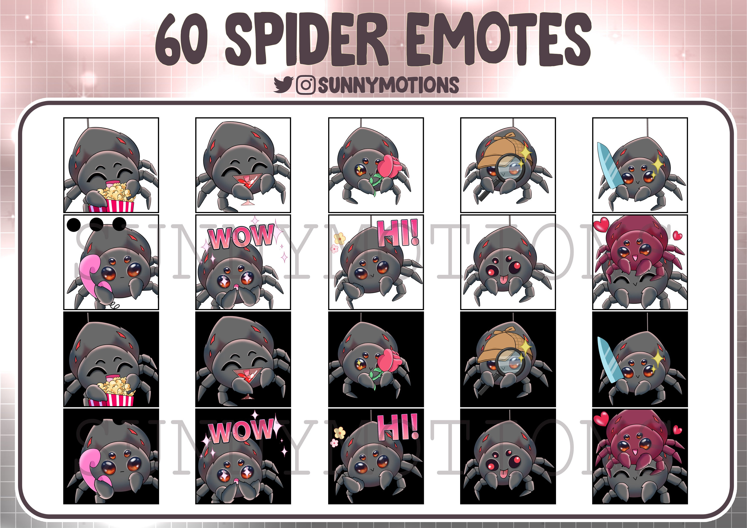 60 Cute Spider Twitch Emotes Bundle, Discord, Streamer, Kawai Halloween ...