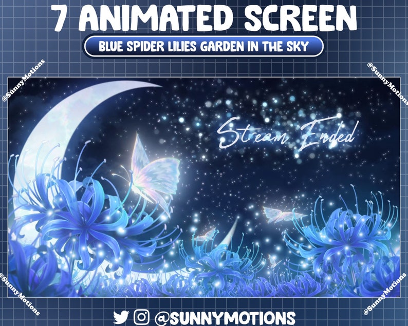Animated Blue Spider Lily Garden the Sky Twitch Screen Overlay, Starry ...