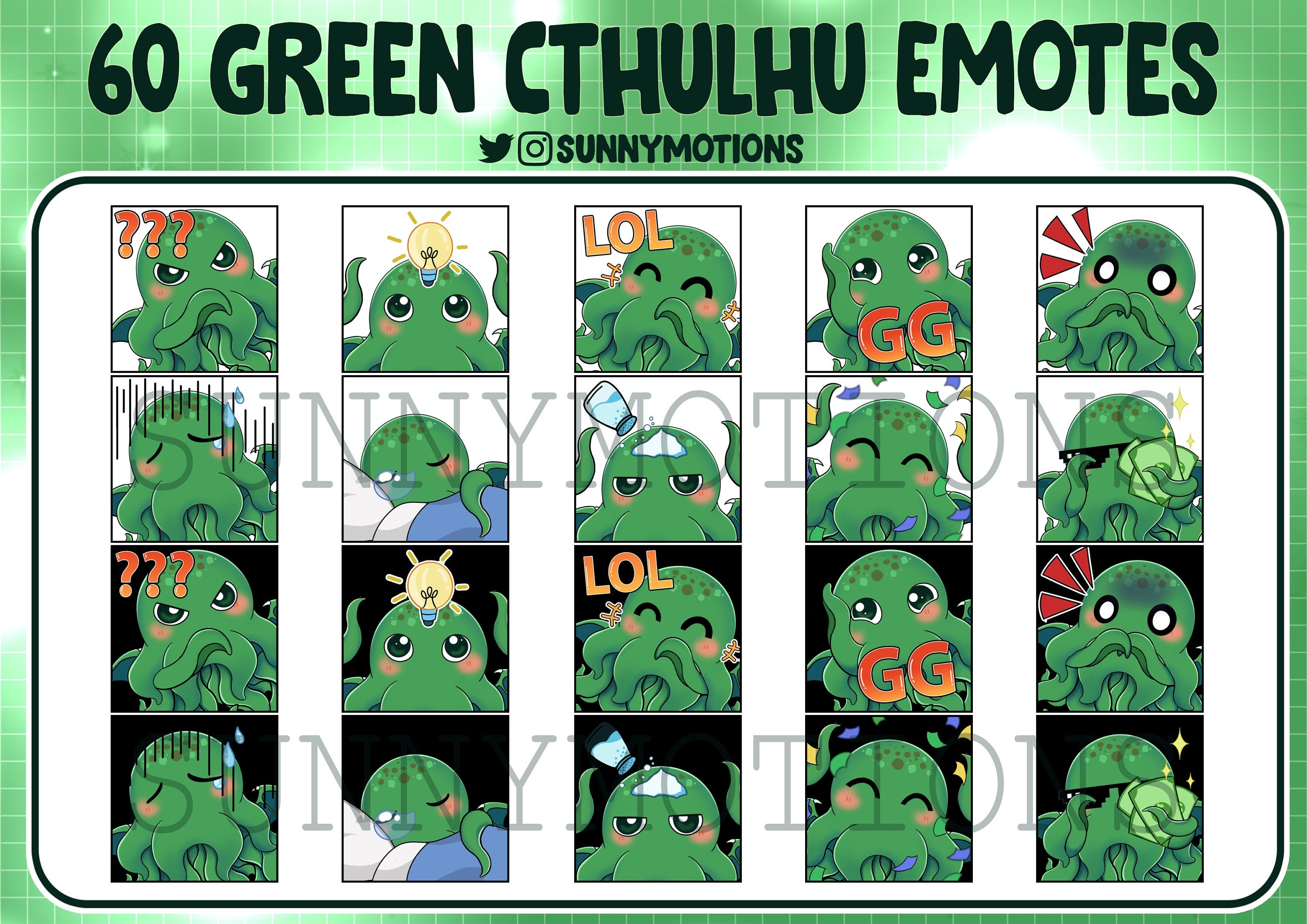 60 Green Cthulhu Mythos Twitch Emotes Bundle, Discord, Streamer, Horror ...