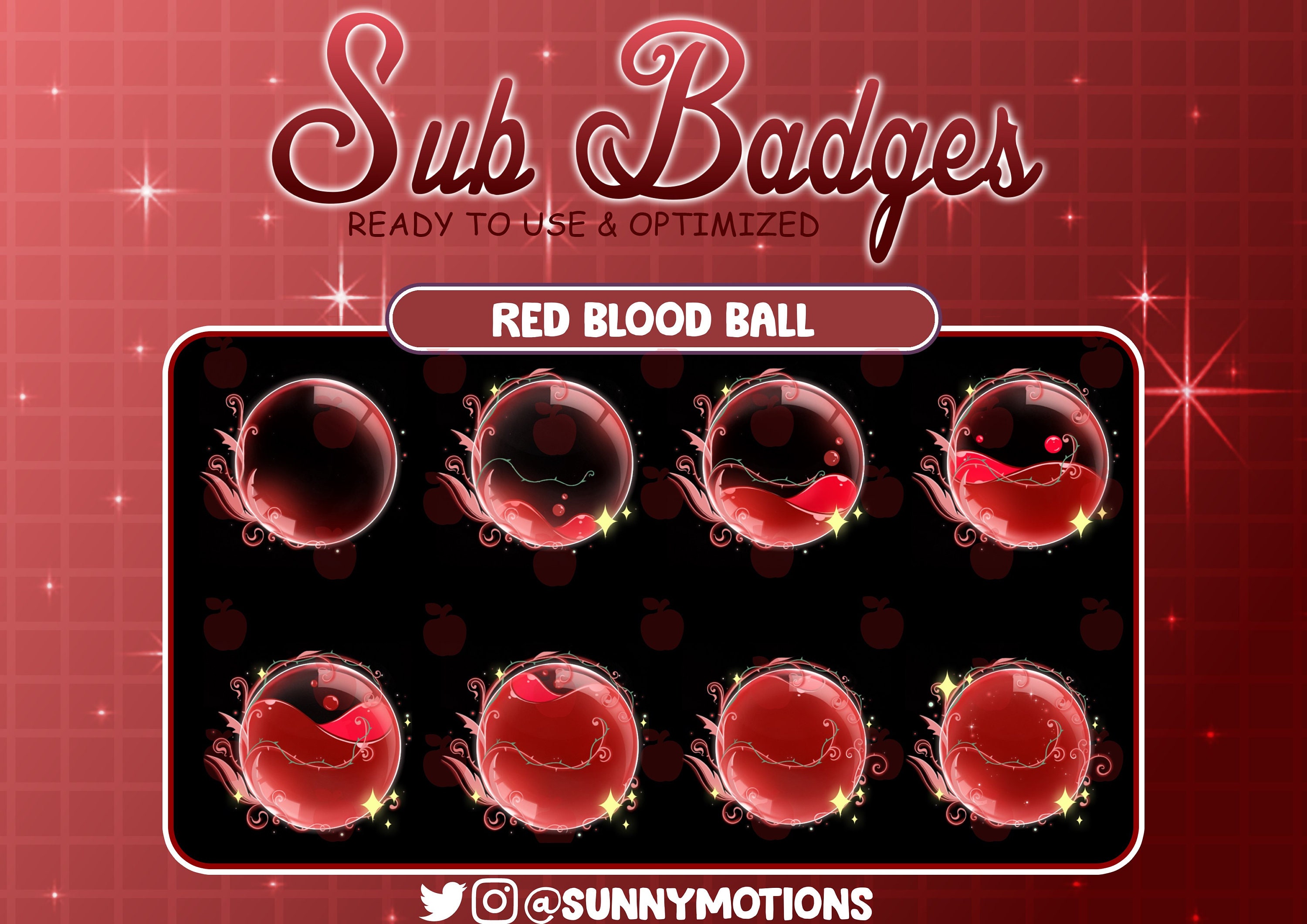 Blooming Red Blood Magical Ball Sub Bit Badges, Crystal Stream Overlay ...