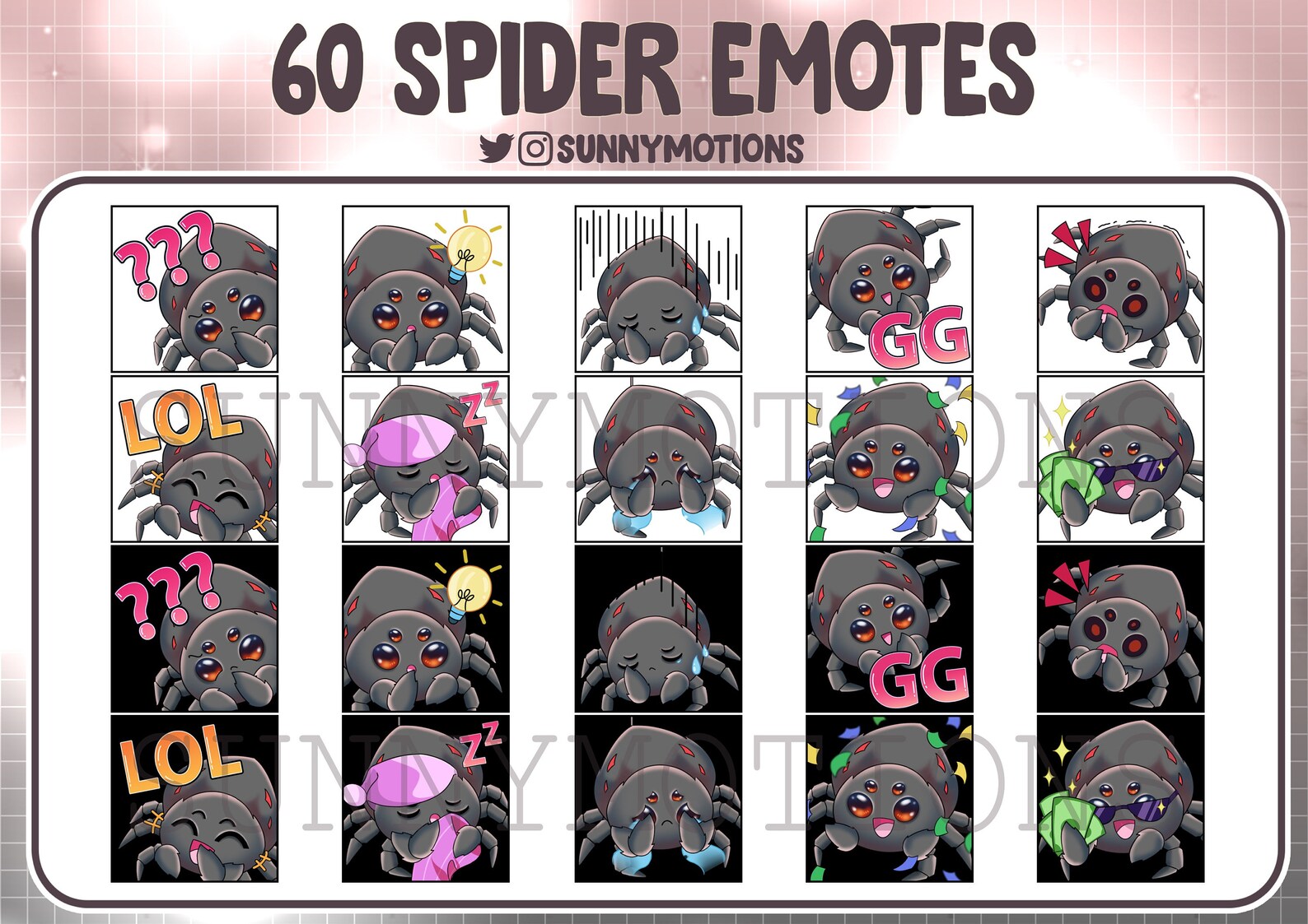 60 Cute Spider Twitch Emotes Bundle, Discord, Streamer, Kawai Halloween ...
