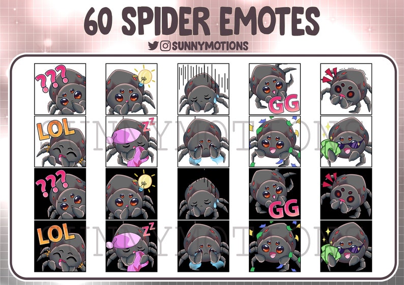 60 Cute Spider Twitch Emotes Bundle, Discord, Streamer, Kawai Halloween ...
