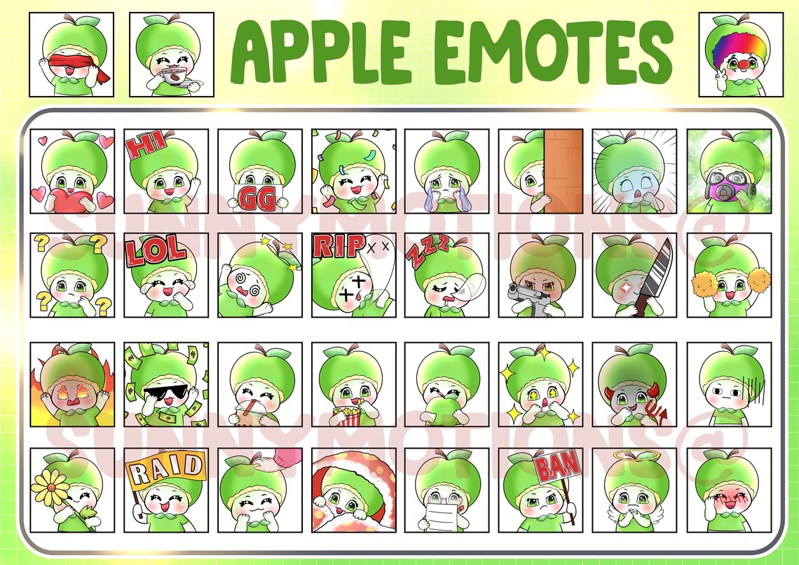 35 Cute Chibi Kawaii Green Apple Twitch Discord Mixer Youtube - Etsy