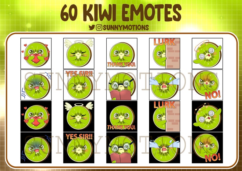 60 Cute Kiwi Fruit Twitch Emotes, Discord Streamer, Kawai Kiwis Slice ...