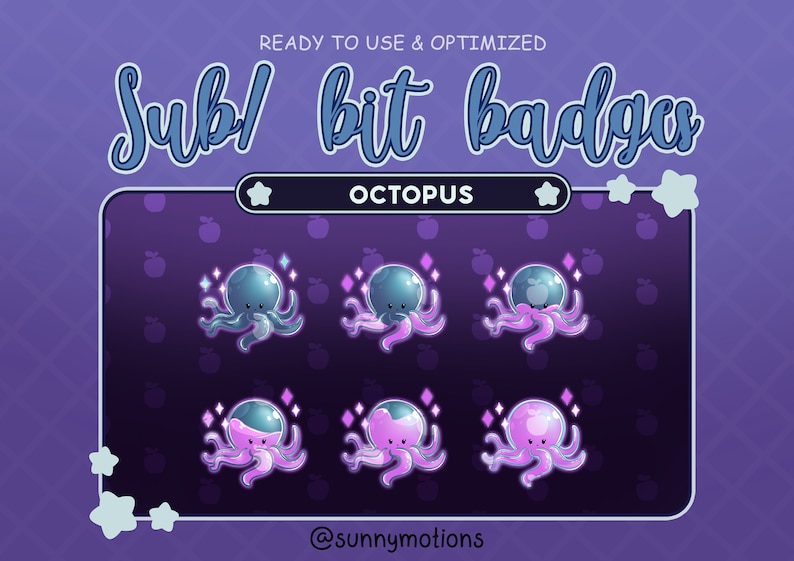 Cute Purple Octopus Twitch Sub Badges / Bit Badges / Emote Liquid ...