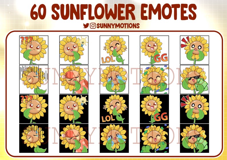 60 Cute Yellow Sunflower Twitch Emotes, Discord, Streamer, Kawai Sunny ...