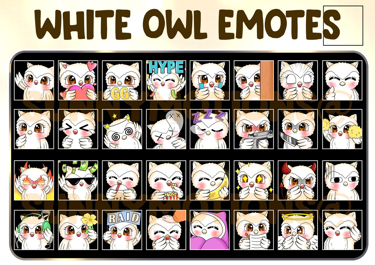 32 Cute Kawaii White Owl Twitch Discord Emotes / Kawai Bird Emoji ...