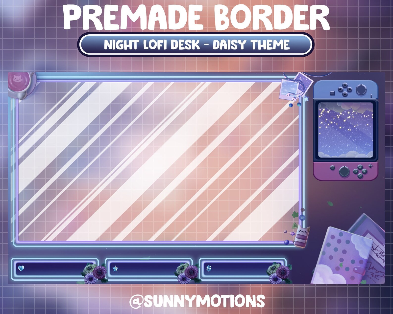 Animated Twitch Stream Package Overlay / Retro Lofi Desk Night / Cozy ...