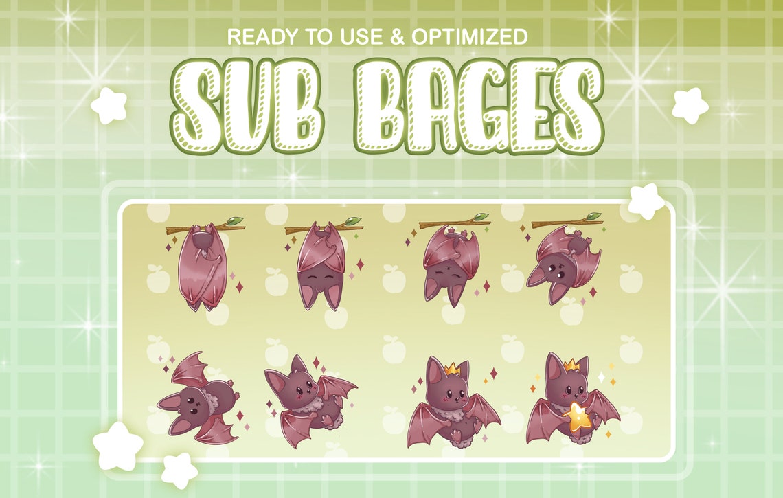 Bat Twitch Loyalty Sub Bit Badges / Kawai Animal Emoji / Cool ...
