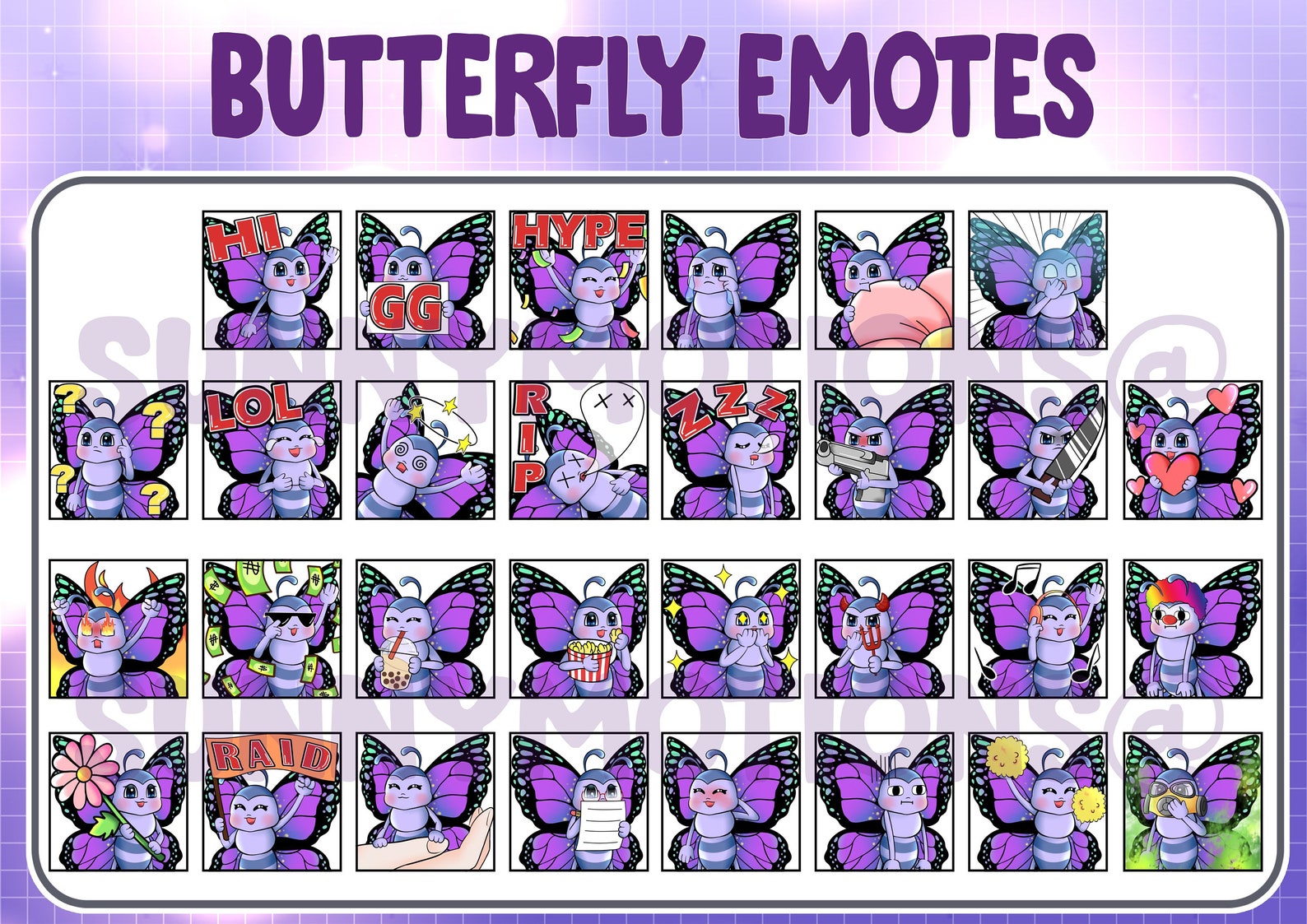 30 Cute Kawaii Violet Butterfly Twitch Discord Emotes / Animal - Etsy