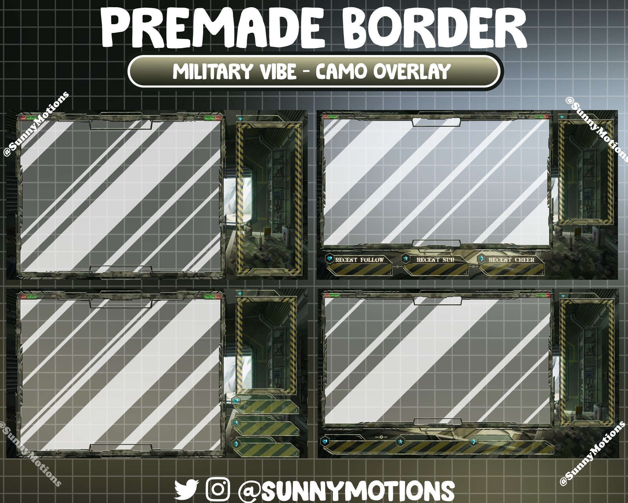 FULL ANIMATED Stream Package: Military Room Vibe, Green Camo Twitch ...