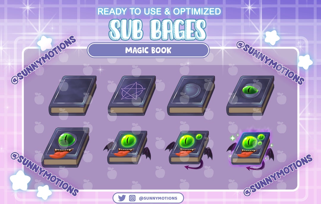 8x Spell Book Twitch Sub Bit Badges, Devil Magical Book, Notebook ...