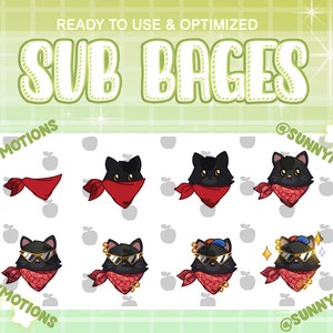 8x Kawaii Bandana Black Cat Twitch Sub Bit Badges / Rich Cowboy Kitty ...