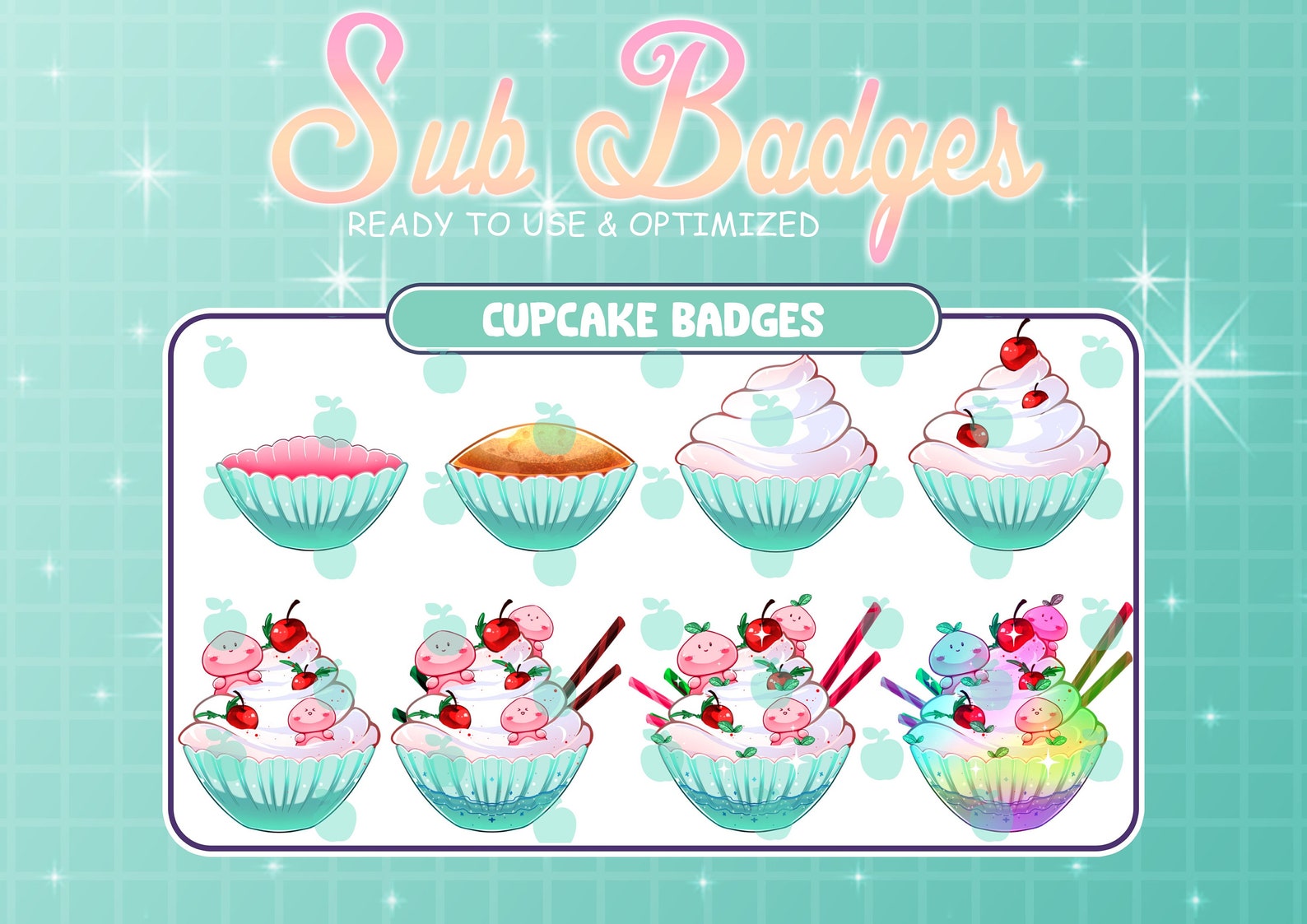 Cupcake Ice Cream Twitch Sub Bit Badges / Kawaii Yummy Cake / Cute ...