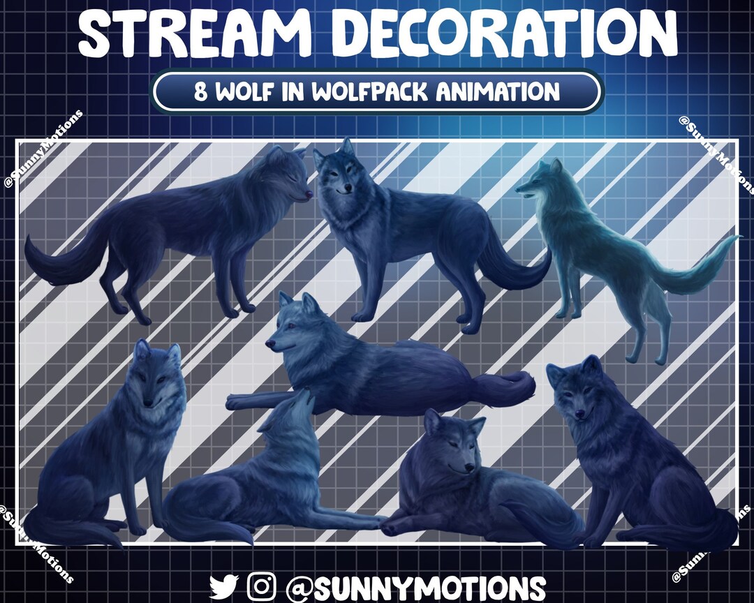 8x Animated Stream Decoration Animal: Wolfpack in Dark Night, Wolf ...