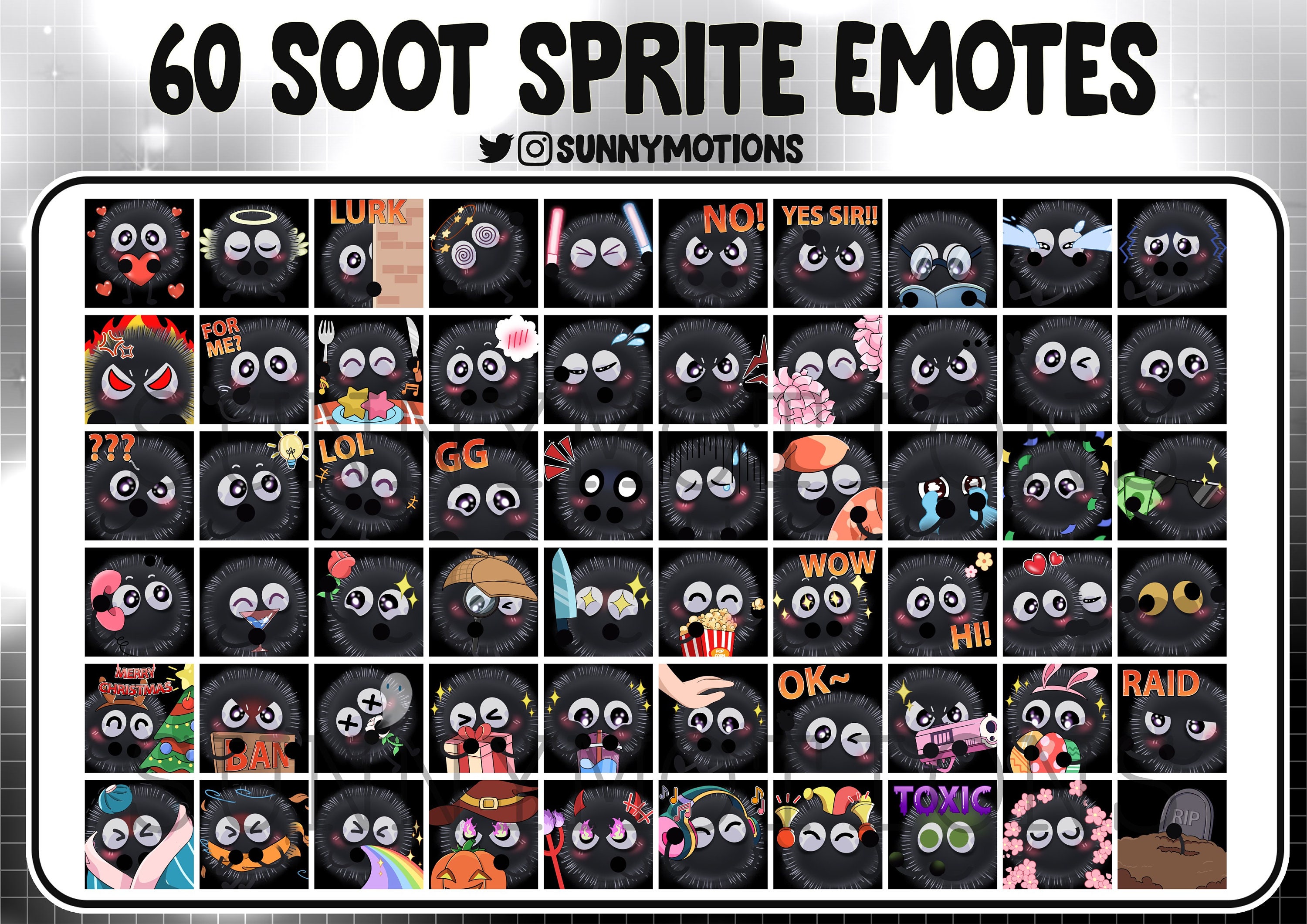 60 Cute Soot Sprite Twitch Emotes, Discord, Streamer, Scribble Creature ...