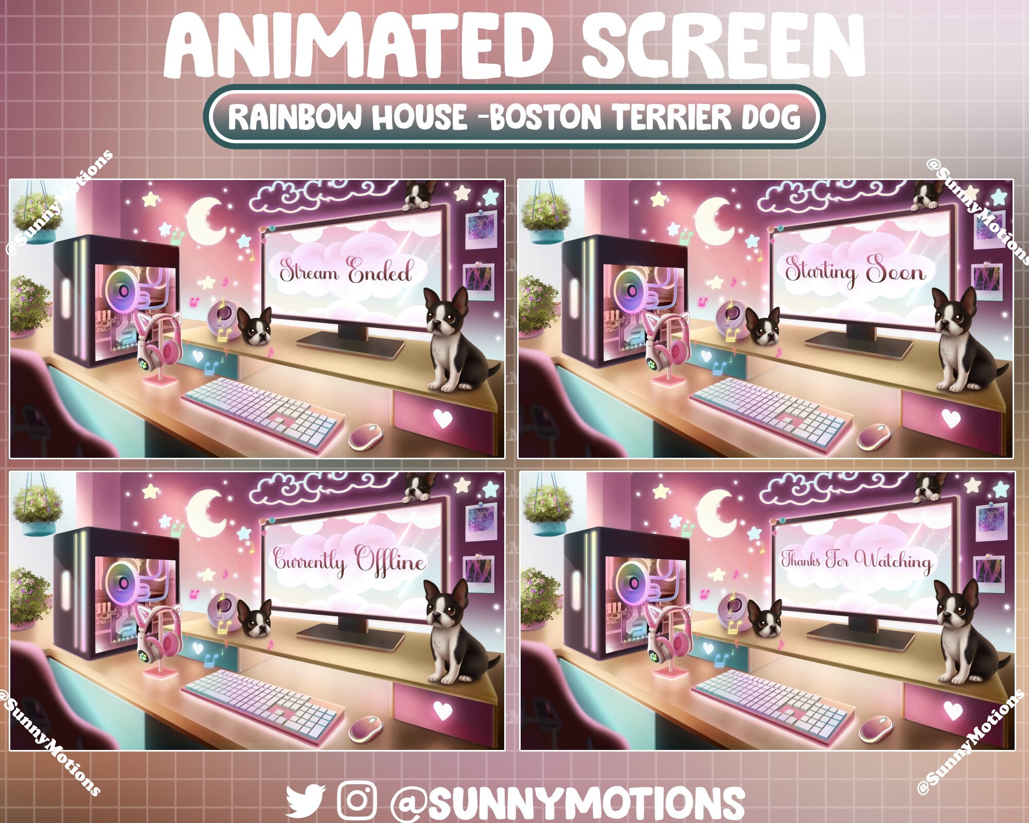 ANIMATED Twitch Overlay Stream Package: Lo-fi Aesthetic Rainbow Set up ...