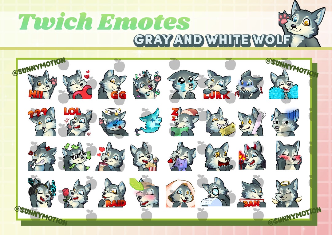 32x Cute Chibi Kawaii Gray Wolf With Yellow and Blue Eyes Twitch ...