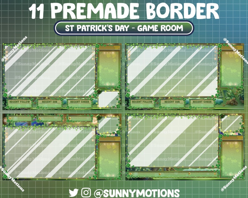 ANIMATED Twitch Overlay Stream Package: Dark Green Game Room Set Up ...