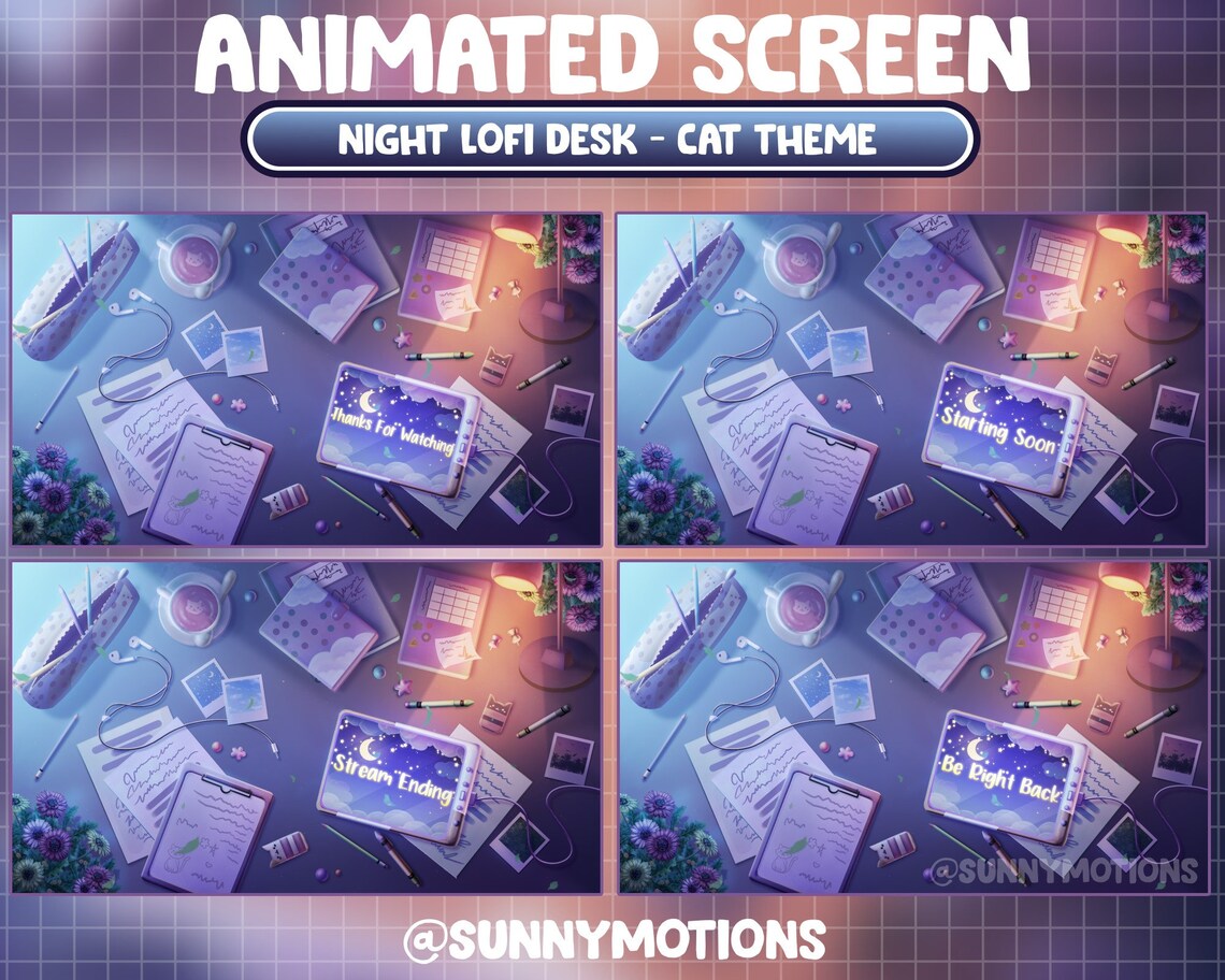 Animated Twitch Stream Package Overlay / Retro Lofi Desk Night - Etsy