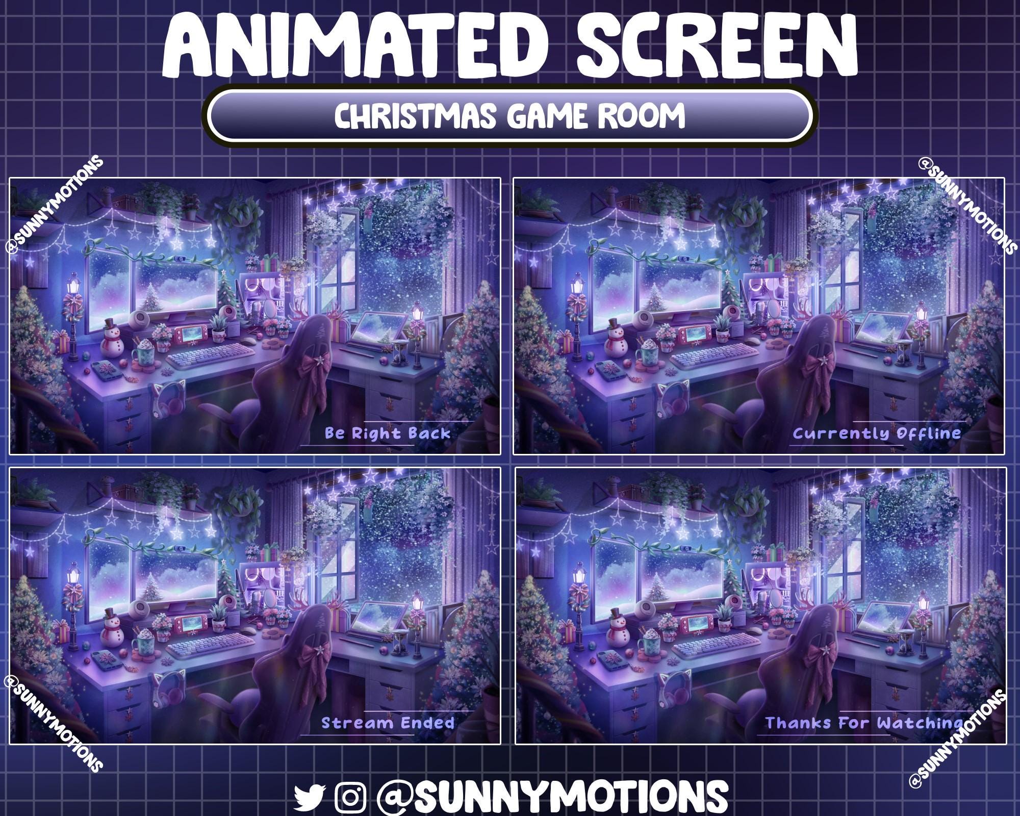Animated Purple Christmas PC Game Room Setup Twitch Scenes Overlay ...