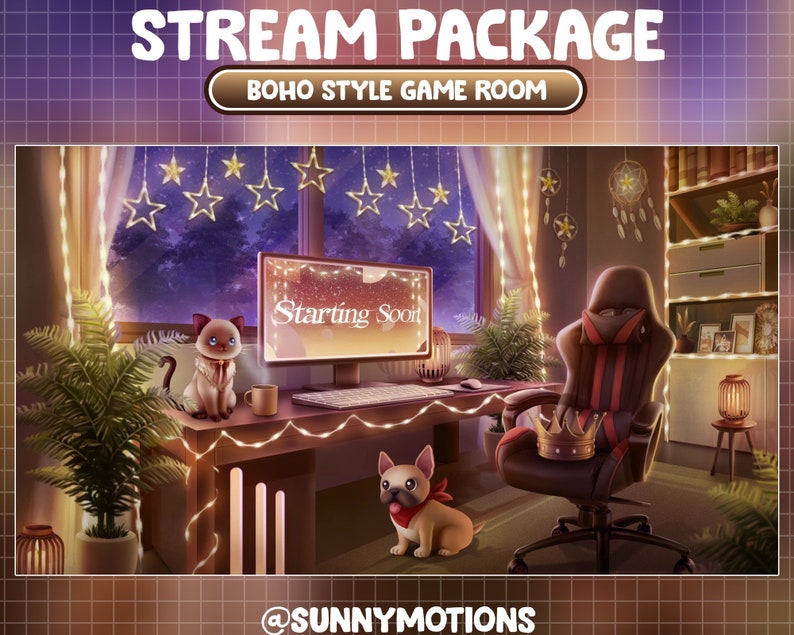 ANIMATED Twitch Overlay Stream Package / Neutral Aesthetic PC Game Room ...