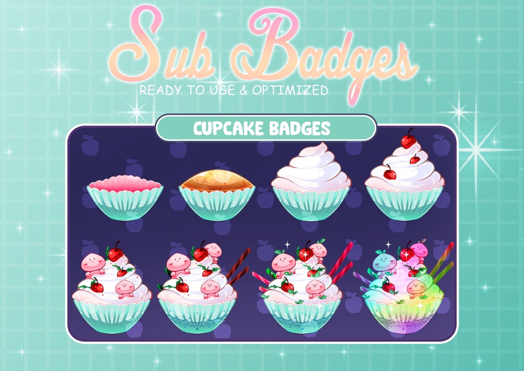 Cupcake Ice Cream Twitch Sub Bit Badges / Kawaii Yummy Cake / Cute ...
