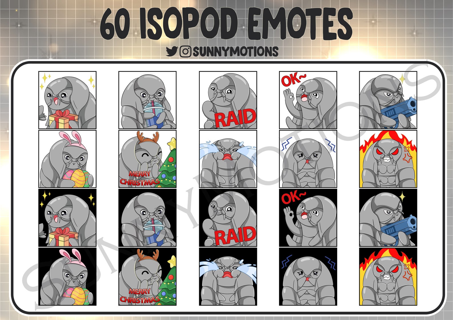 60x Cute Chibi Isopod Twitch Emotes, Roly Poly Pug Emoji, Shrimp ...