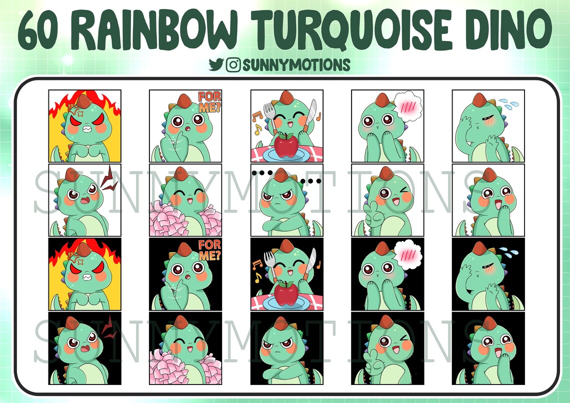 60 Cute Chibi Rainbow Turquoise Dinosaur Twitch Emotes, Discord ...
