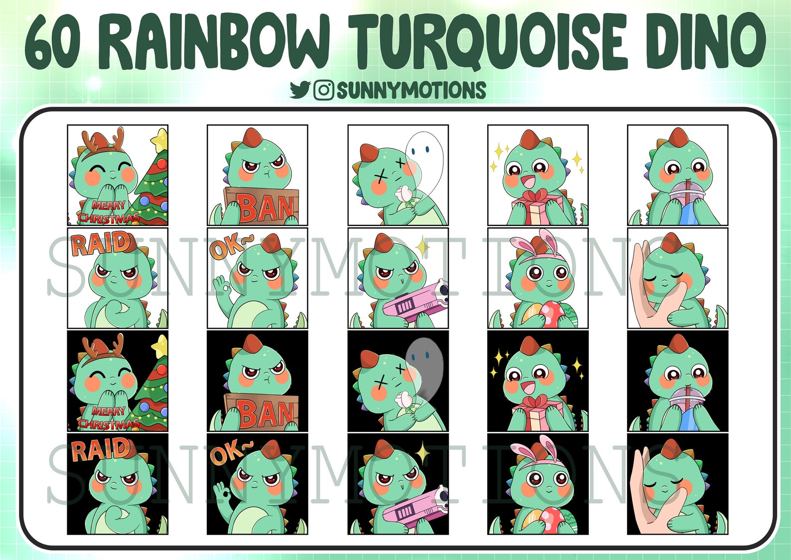60 Cute Chibi Rainbow Turquoise Dinosaur Twitch Emotes, Discord ...