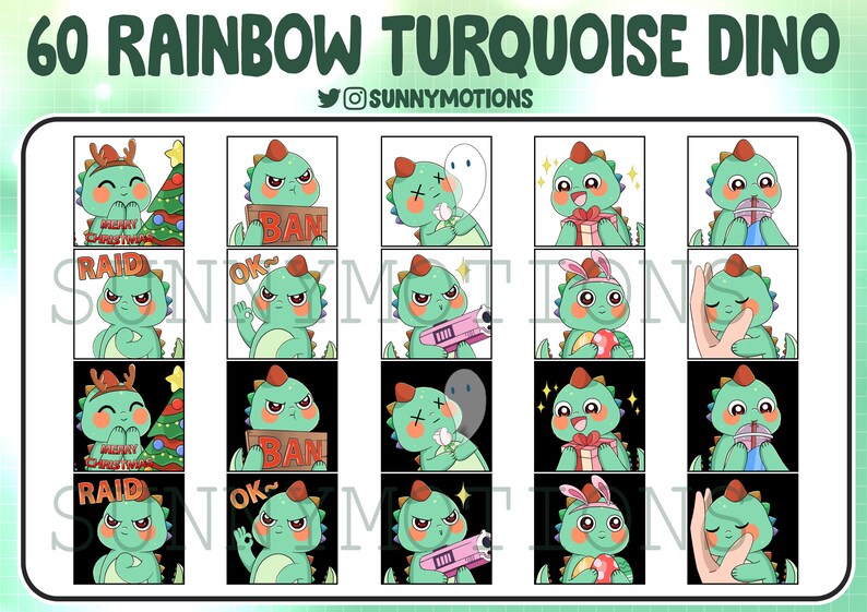 60 Cute Chibi Rainbow Turquoise Dinosaur Twitch Emotes, Discord ...