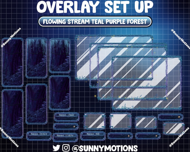 ANIMATED Twitch Overlay Stream Package: Flowing Stream in Teal Blue ...