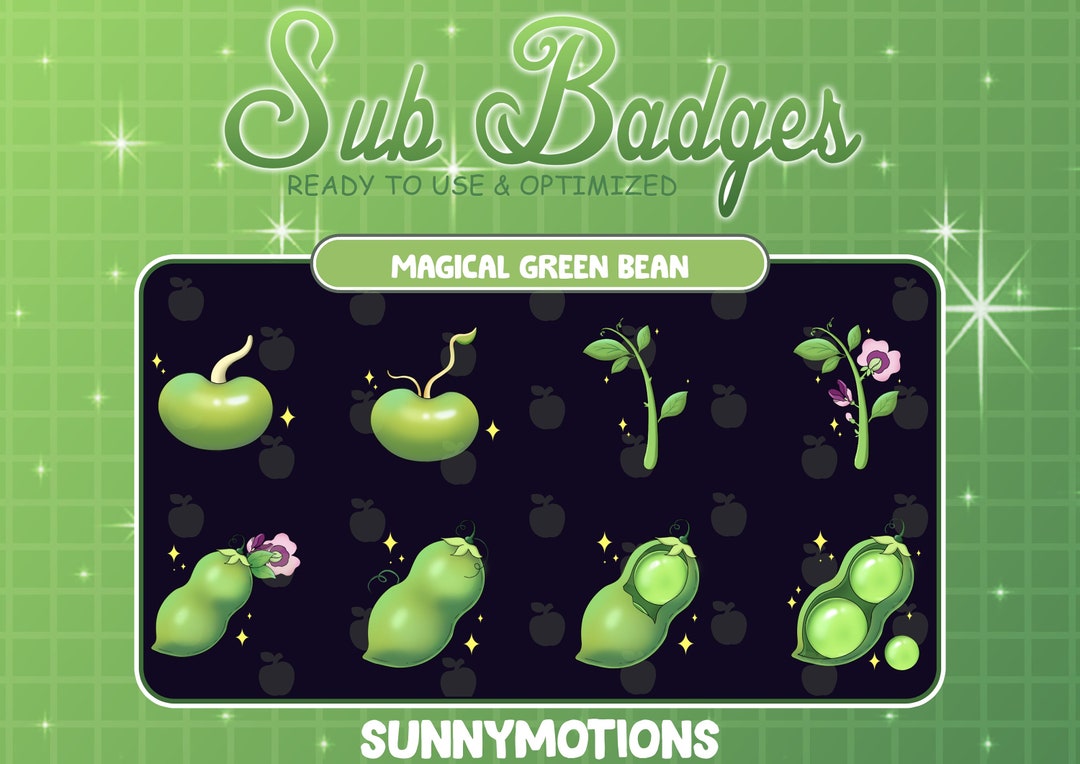 8 Magical Green Bean Twitch Sub Badges / Kawaii Cute Glossy Bean Bit ...
