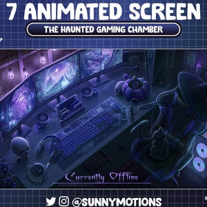 Animated Purple Blue Haunted Gaming Room Console Set up Twitch Screen ...