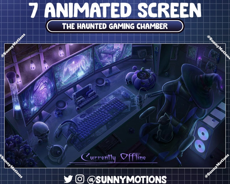 Animated Purple Blue Haunted Gaming Room Console Set up Twitch Screen ...