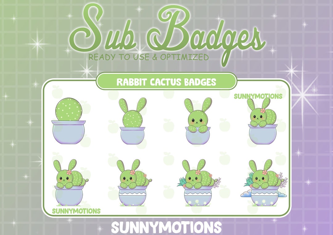 8 Green Rabbit Cactus Twitch Sub Badges / Kawaii Cute Succulent Plant ...