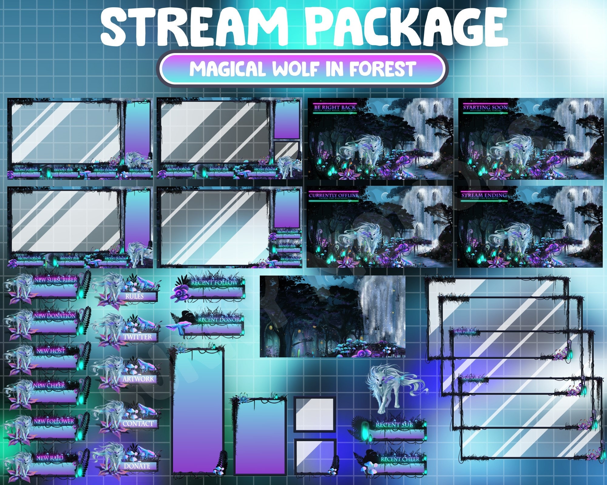FULL ANIMATED Twitch Stream Package / Wolf in Glowing Spirit - Etsy