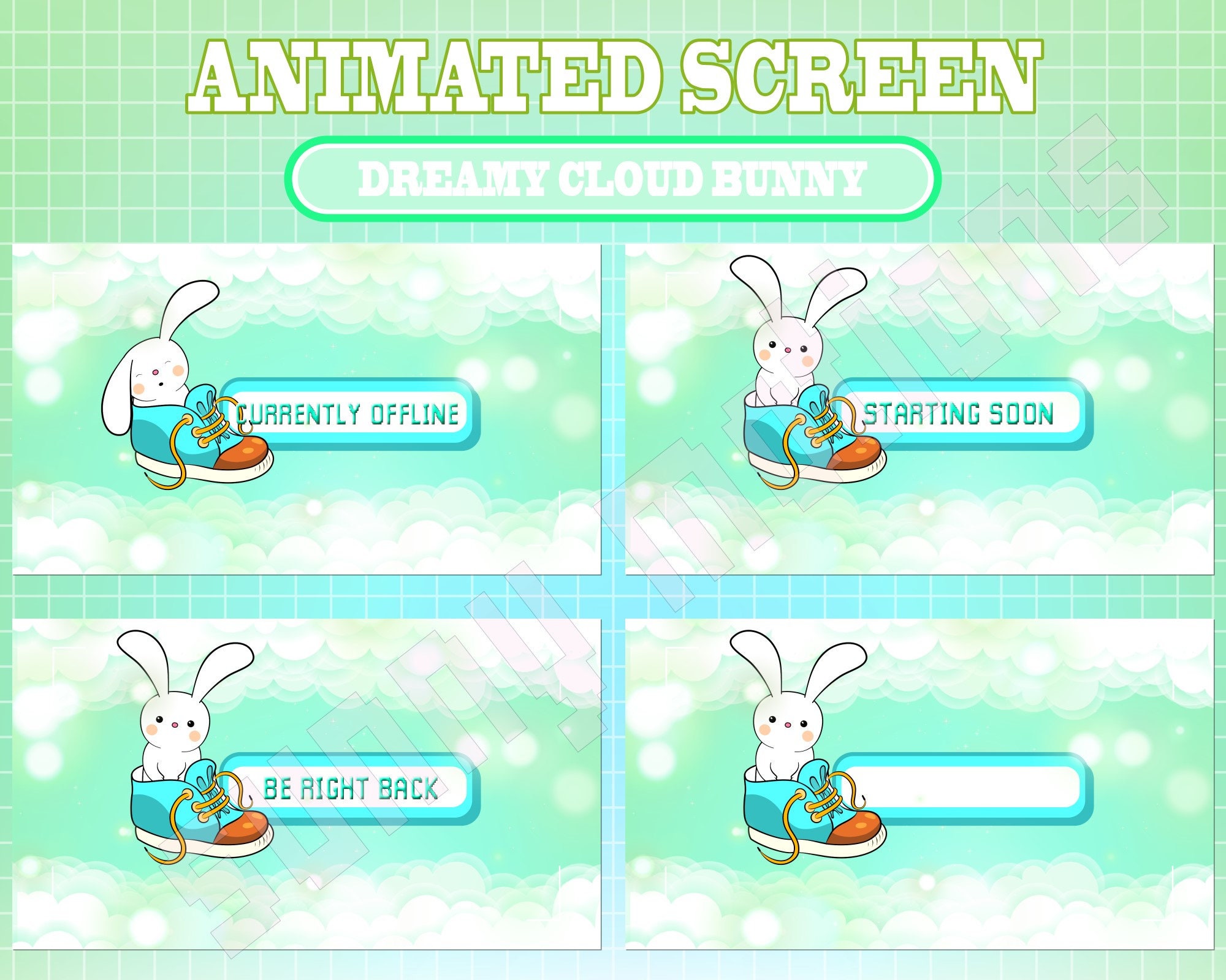 5x Animated Twitch Cute White Bunny Rabbit Sparkle Screens / - Etsy