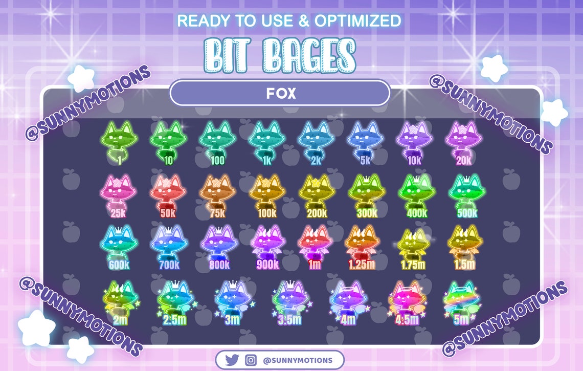 31 Colorful Neon Fox Number Twitch Bit Badges / Rainbow Fox Animal King ...