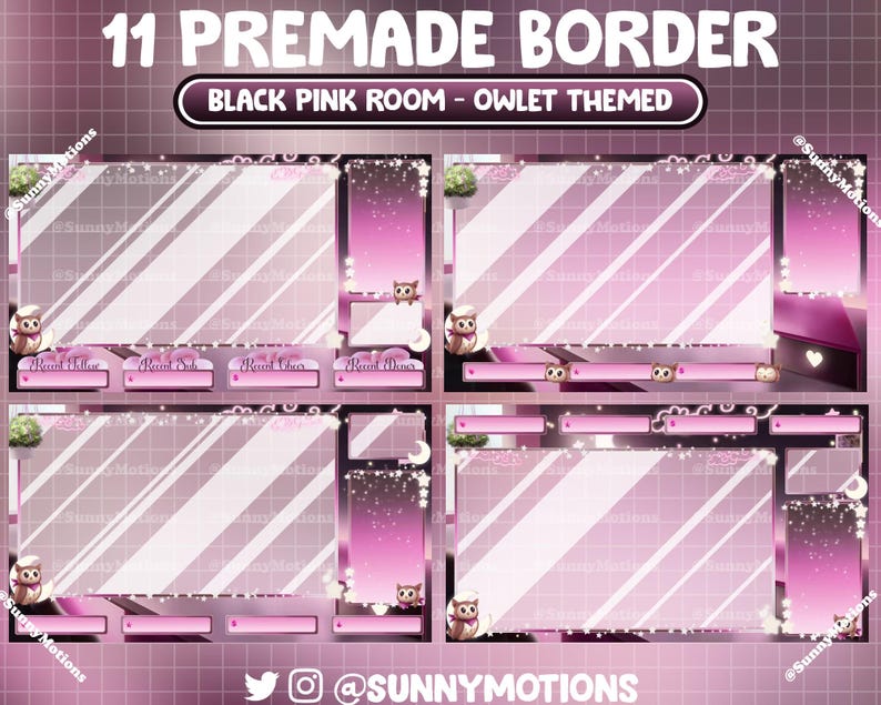 ANIMATED Twitch Overlay Stream Package: Black Pink Plant Gaming Room PC ...