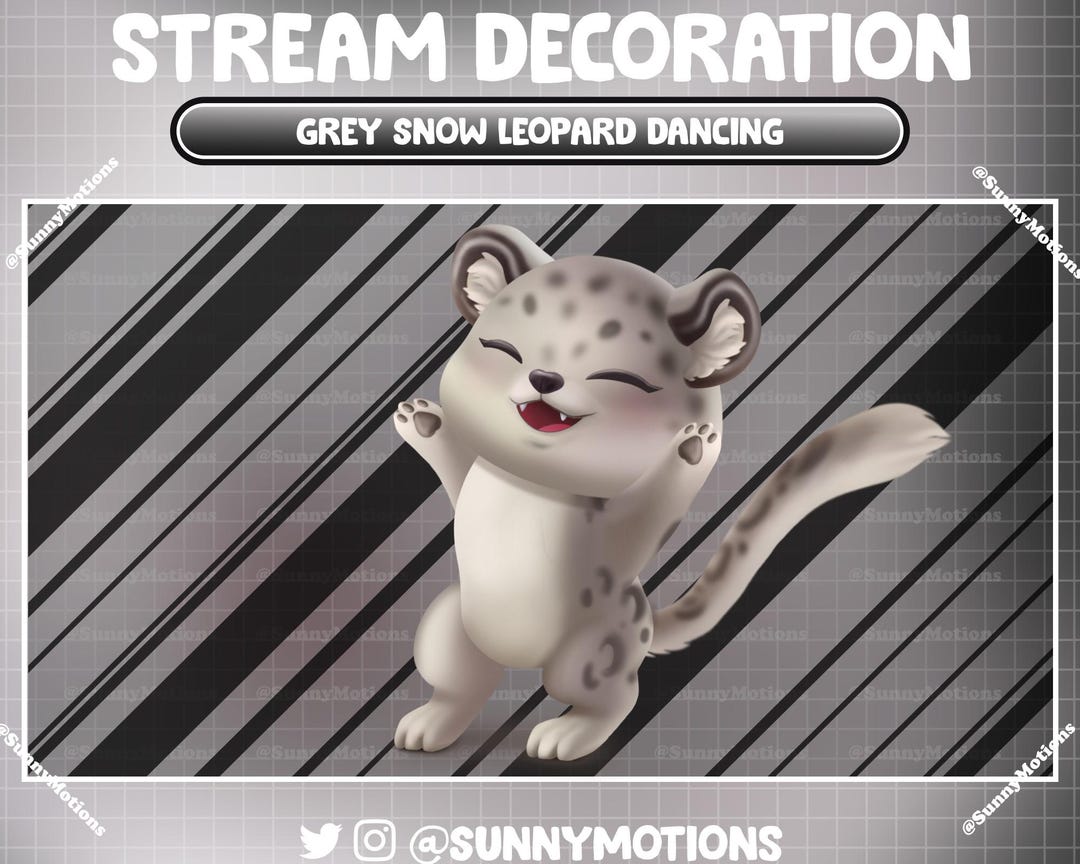 Animated Stream Decoration: Aesthetic Grey Snow Leopard Dancing, Kawaii ...