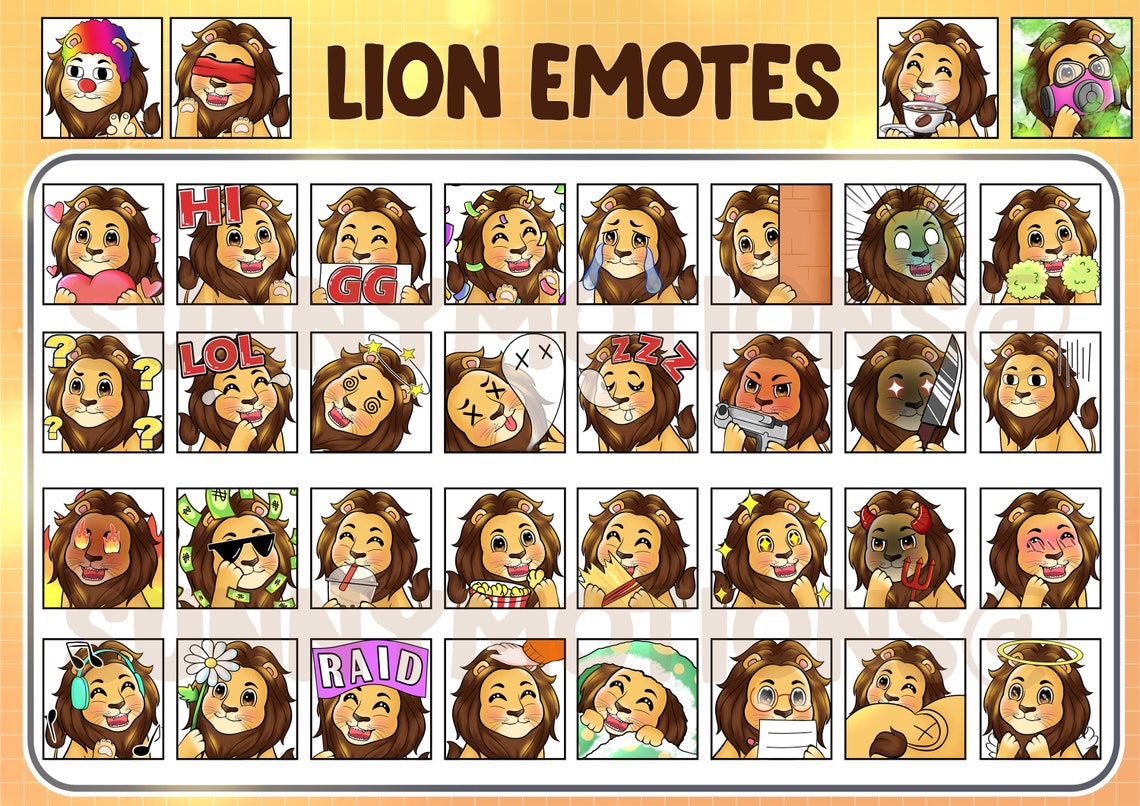 36 Cute Chibi Kawaii Lion Twitch Discord Emotes / Animal - Etsy