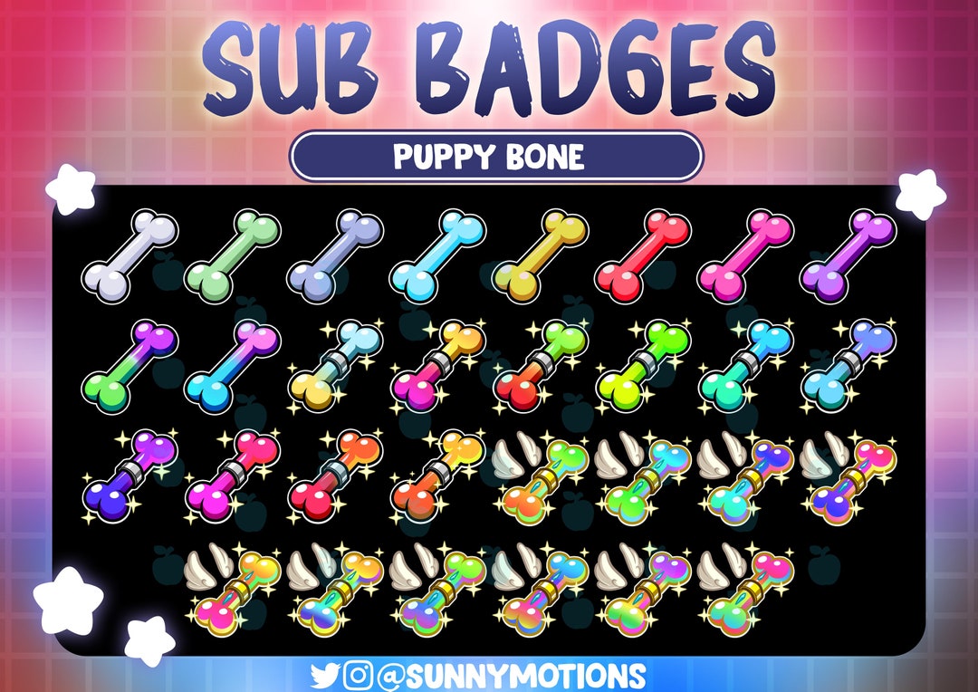 31 Colorful Neon Puppy Bone Twitch Sub Badges, Rainbow Angle Wings Dog ...