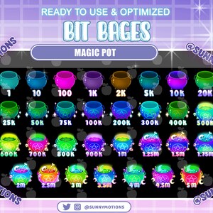 Colorful Neon Witchy Cauldron Bit Badges, Witch Pot Emotes, Celestial ...