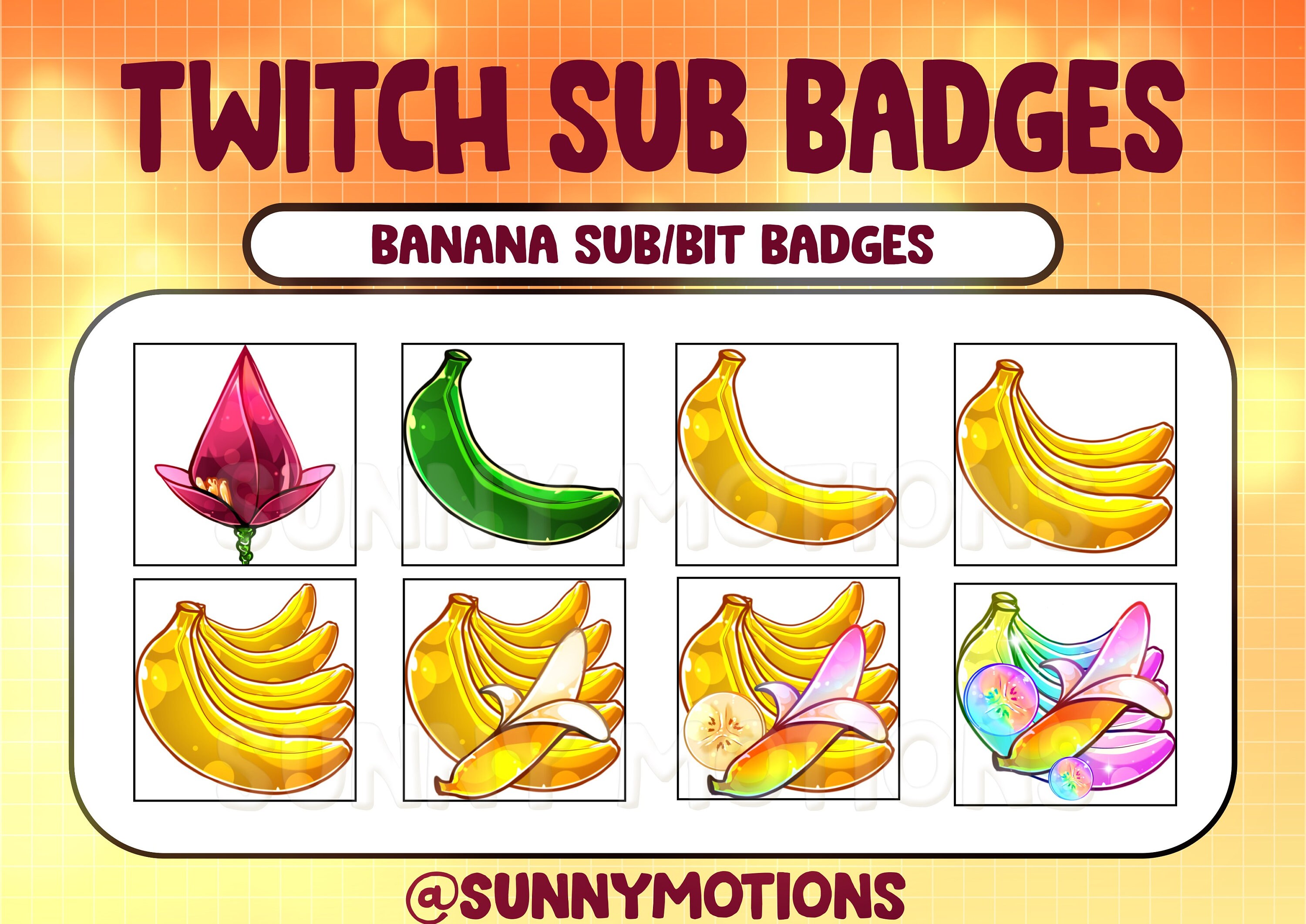 Banana Fruit Twitch Sub Badges / Bit Badges / Emote Cute Lovely Banana ...