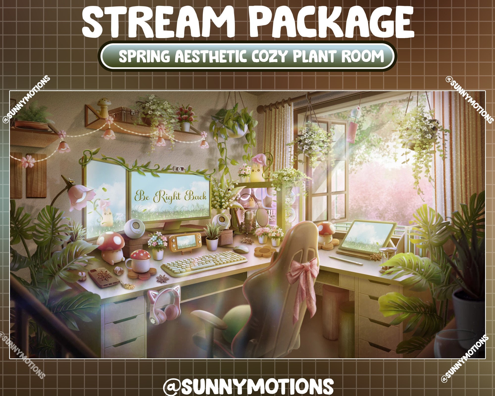 ANIMATED Twitch Overlay Stream Package: Lo-fi Aesthetic Desk in Green ...