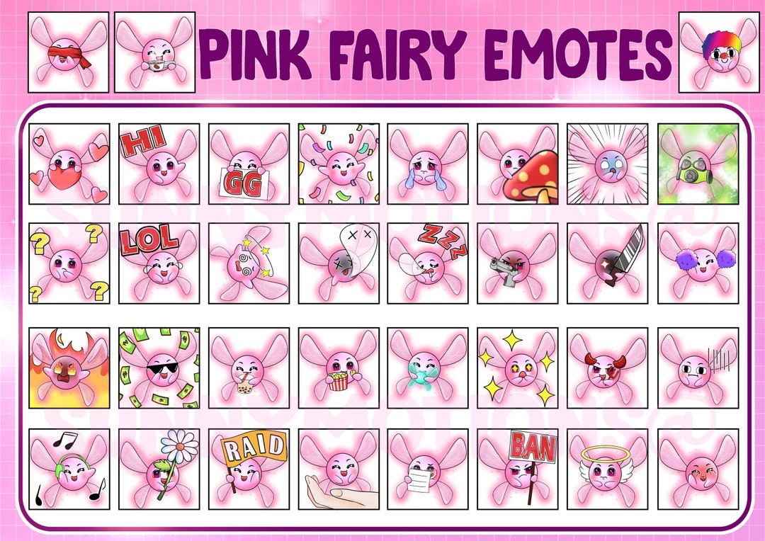 Cute Pink Fairies Twitch Discord Emotes / Kawai Legendary Creature ...